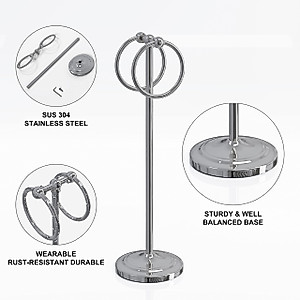 BGL Fingertip Towel Holder Stand Hand Towel Ring for Bathroom or Kitchen Vanity Countertops to Store Hand Towels Washcloths or dishcloths - 2 Hanging Rings，17" High-Chrome