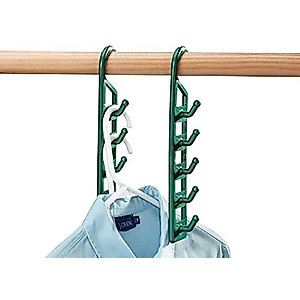 Space Saving Hangers for Clothes - 4 in Pack, Heavy Duty Plastic Hanger Organizer with 5 Hooks - Multipurpose Space Saving Hangers for Jeans, Pants, Shirts, Scarves, Sweaters, Coats - Essential Closet Hangers Space Saver