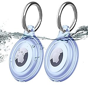 2 Pack IPX8 Waterproof AirTag Keychain Holder Case, Lightweight, Anti-Scratch, Easy Installation,Soft Full-Body Shockproof Air Tag Holder for Luggage,Keys, Dog Collar-Blue