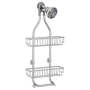 iDesign Metro Metal Hanging Shower Caddy for Shampoo, Conditioner, and Soap with Hooks for Razors, Towels, Loofahs, and More, 12" x 5" x 26.5" - Silver