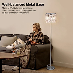 Crystal Floor Lamp, Modern Standing Lights 64.9" Tall Pole Lamp Elegant Chrome Finish with Crystal Shade Floor Lamp Bright Floor Lamp for Living Room Bedroom Office Study Room Girls Room Silver