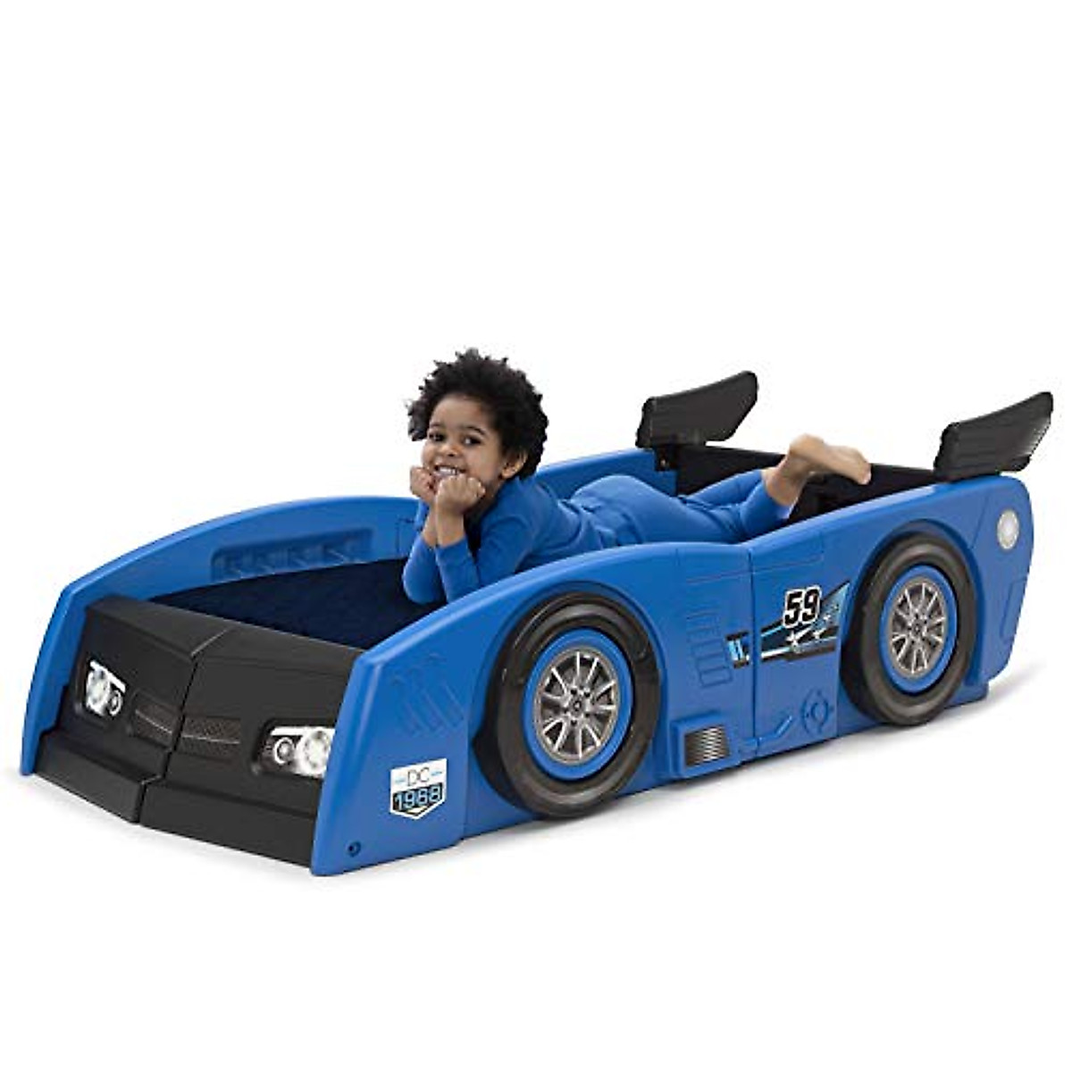 Delta Children Grand Prix Race Car Toddler & Twin Bed - Made in USA, Blue