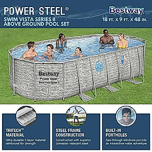 Bestway Power Steel Swim Vista Series II 18' x 9' x 48" Above Ground Outdoor Swimming Pool Set with 1500 GPH Filter Pump, Ladder, and Pool Cover
