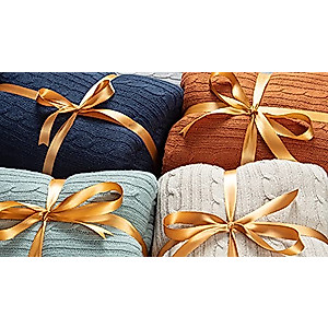 Chanasya Navy Blue Soft Cable Knit Throw Blanket - Fluffy Sherpa Plush Thick Warm Lightweight Cozy Modern Dark Blue Knitted Blankets - for Sofa Couch Living Room and Bed Room (50x65 Inches) - Blue