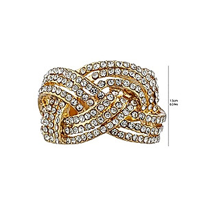 LUX ACCESSORIES Nicole Miller Gold-tone Twisted Stretch Clear Crystal Rhinestones Fashion Ring