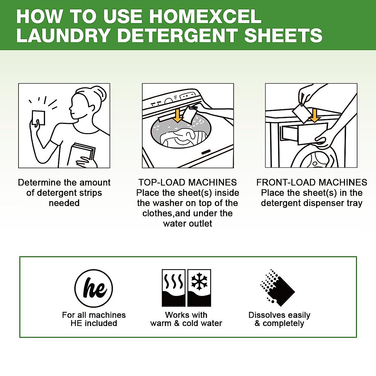HOMEXCEL Laundry Detergent Sheets Fresh Scent Eco-Friendly, (100 Loads) 50 Washer Sheets, Plastic-Free Laundry Soap Sheets, Hypoallergenic Liquid Less Clear Strips for Travel, Home Clothes Washing
