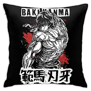 Flokoo Anime Baki The Grappler Baki Hanma Throw Pillow Cases Dorm Decor for Bedroom Living Room 18x18 Inch