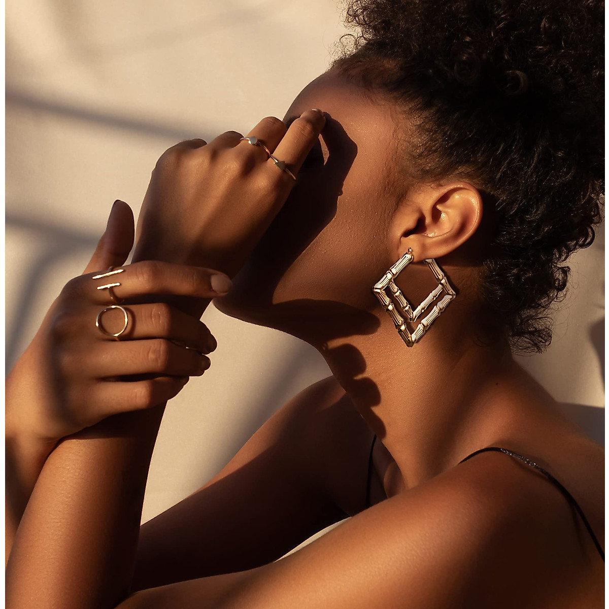 Fansilver 6Pairs Bamboo Earrings Set Hollow Casting Hip-Hop Large Bamboo Earring For Women Oversize Different Shape Gold Hoop Earrings Set Fashion Rapper Accessories Jewelry