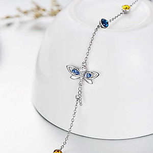 AOBOCO Sterling Silver Dragonfly Bracelet Embellished with Crystals from Austria, Adorable Insects in The Garden Series, Anniversary Birthday Multicolor Dragonfly Jewelry Gifts for Women-1