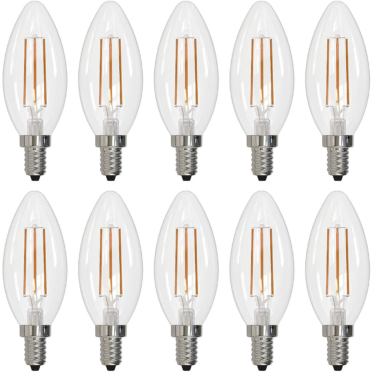 Bulbrite (Pack of 10) Item 776626, High Lumen Higher Equivalency, 5 Watt Clear B11 LED Filament Light Bulb, E12 Candelabra Base, 2700K 500 Lumens, LED5B11/27K/FIL/E12/3 10-Pack