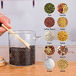 howbonwe Set of 3 Glass Food Storage Containers with Airtight Bamboo Lids and Bamboo Spoons, 15oz Clear Borosilicate Glass Containers Kitchen Organization Jars for Candy, Cookie, Nuts, Tea, Spice