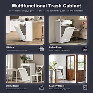 Xmifer Tilt Out Trash Can Cabinet with Drawer, Premium Negative Ion-Deodorizing Function, Hidden Garbage Can Cabinet, Wooden Kitchen White Trash can 10 Gallon, High-35.4inches