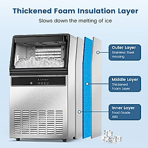 COWSAR Commercial Ice Make Machine100 lbs/24H, 45 Ice Cubes/Cycle Upgrade Stainless Steel Ice Maker with Self Cleaning& 48 Hour Timer for Bar/Cafe/Restaurant/Home, Under Counter Ice Machine