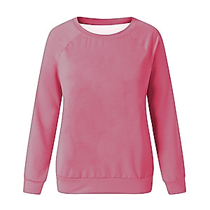 amazon warehouse sale clearance womens cropped sweatshirt Womens Long Sleeve Pullover Sweatshirt Crewneck Solid Pull On Tops Blouse Teen Girl 2023 Fall Trendy Clothes Fleece Hot Pink XL