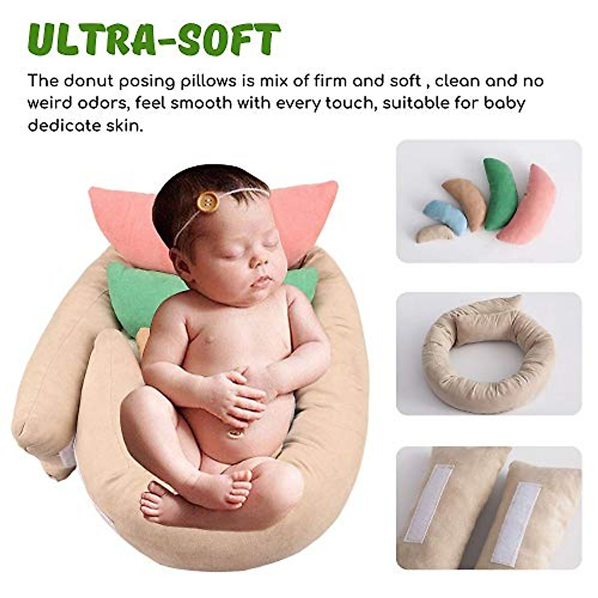 Newborn Photography Props, Ultra-Soft Baby Donut Posing Pillows, Professional Baby Photo Props Set Fits 0-6 Months Baby,Pack of 6, Multicolor