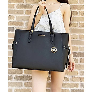 Michael Kors Gilly Large Jet Set Drawstring Top Zip Tote Black Saffiano Leather