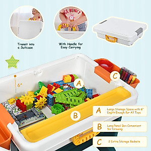 Costzon 5 in 1 Kids Multi Activity Table and Chair Set, Building Block Table w/Double-Sided Board, Storage, Children Draw Table w/Pen Folding to Toddler Luggage, Gift for Boys & Girls