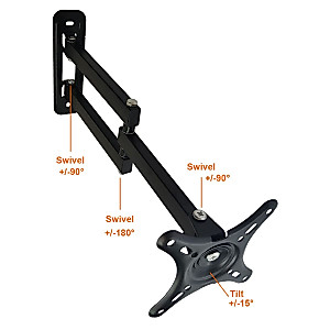 Henxlco TV Wall Mount Articulating LCD Monitor Bracket Full Motion 15 inch Extension Arm Rotation Tilt Swivel for Most 13 to 27 inch LED TV Flat Panel Screen with VESA 100x100, 75x75mm