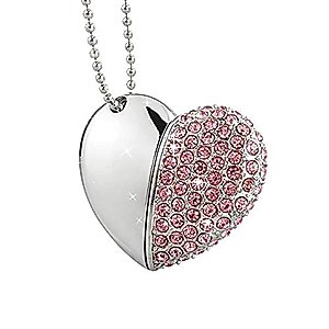 KOOTION Heart-Shape Pendant USB Flash Drive, USB 2.0 Memory Stick with Necklace, Thumb Drive for Photos & Videos, 32G, Pink