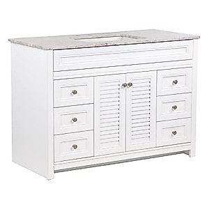 Spring Mill Cabinets Rillette Bathroom Vanity with 2-Door Cabinet, 4 Drawers, and Silver Ash Countertop with Integrated White Sink, 49" W x 22" D x 35.5" H, White