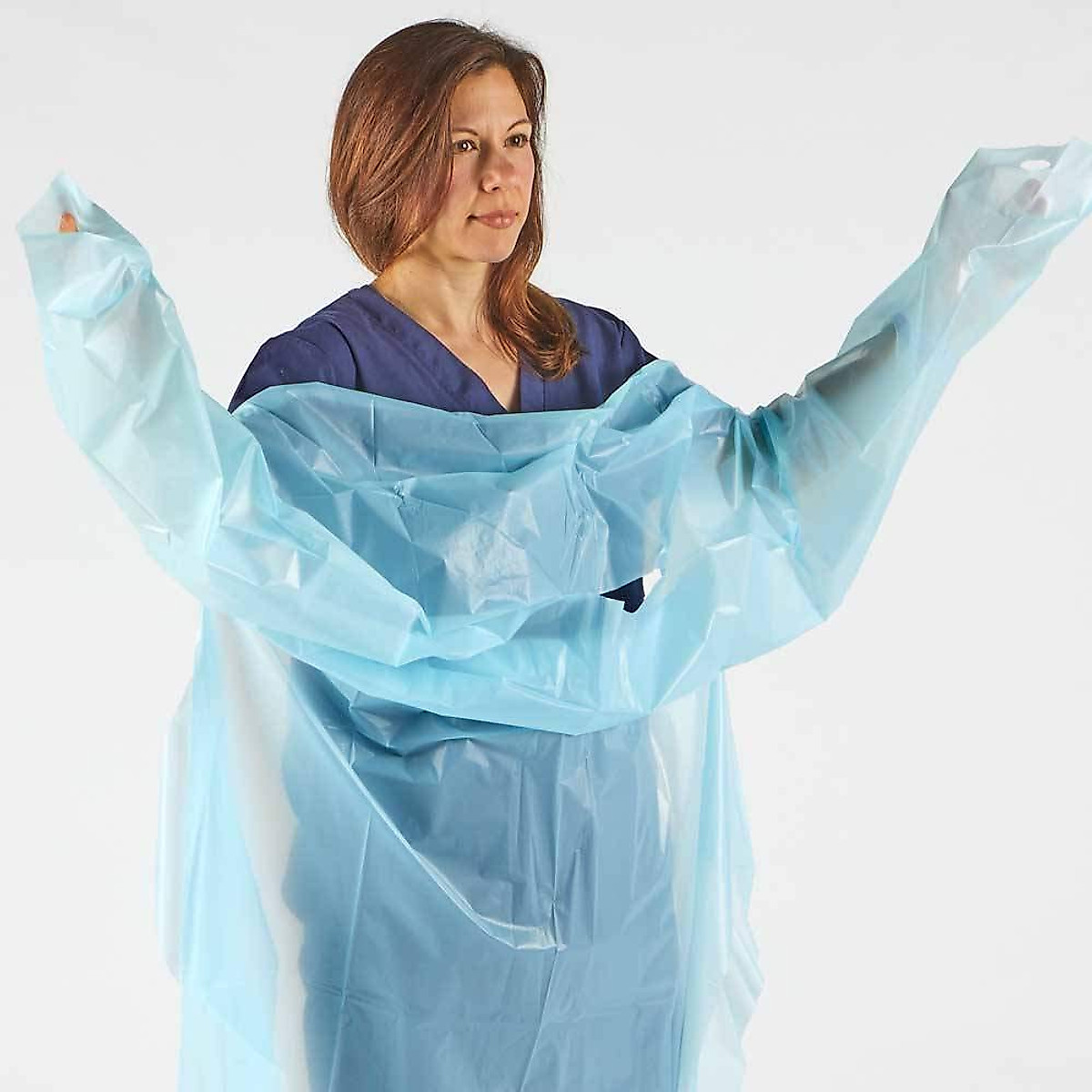 hand2mind Polyethylene, Level 1, Disposable, Non-Surgical Isolation Gowns, Blue, 150 pcs/case (10 Bags of 15 Gowns per case)