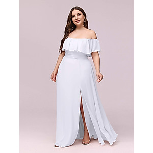 Ever-Pretty Women's Off Shoulder Ruffle Sleeves Side Split Chiffon Plus Size Semi Formal Dresses for Women White US24