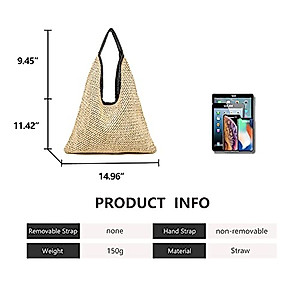 Hobo Shoulder Bags Woven Tote Bag Minimalist Trendy Purse Casual Shopping Handbags Slouchy Straw bag for Women(beige-1)