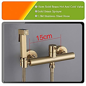 MINJING Bidet Faucet Brushed Gold, Soild Brass Wall Mounted Toilet Bidet Sprayer Set, Hot and Cold Water Mixer Tap, Cloth Diaper Sprayer for Toilet