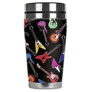 Mugzie Electric Guitars Travel Mug with Insulated Wetsuit Cover, 16 oz, Black
