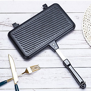 DOITOOL Sandwich Maker Double Sided Frying Pan Aluminum Omelette Trays Flip Pan Baking Pan Nonstick Frying Pan Home Cookware For Panini Sandwich Black