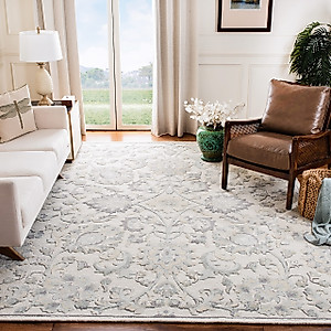 SAFAVIEH Glamour Collection Area Rug - 8' x 10', Ivory & Grey, Handmade Wool, Ideal for High Traffic Areas in Living Room, Bedroom (GLM624A)