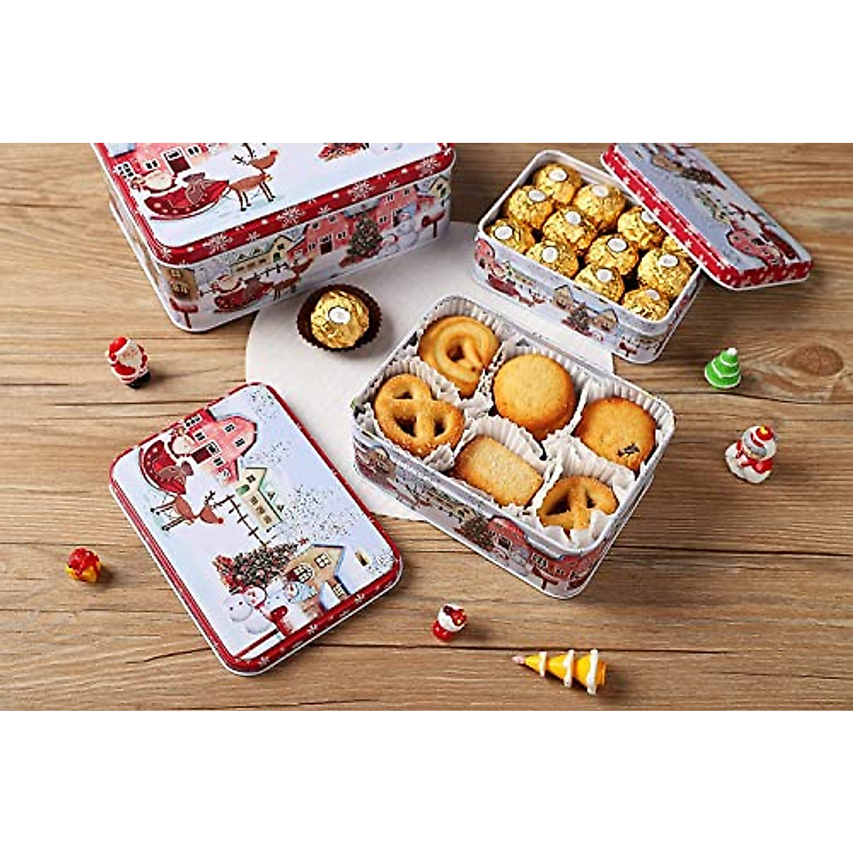 YWKXM Christmas Cookie Tins Cookie Jars Food Storage - Decorative Cookie Gift Tins, Extra Thick Metal (2)