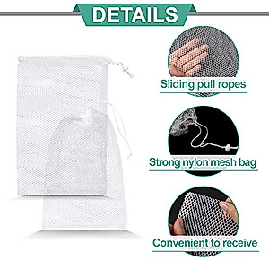 Zsxdc 16 Pieces White Mesh Bags Drawstring Laundry Bags,11.8 x 7.5 Inch Nylon Mesh Bags Dishwasher Bag with Cord Lock Closure for Home Kitchen Supplies Seashell Collecting,Mesh Bags and Travel