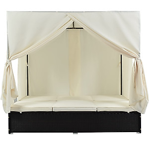 YOPTO Outdoor Patio Daybed Sunbed Retractable Furniture Sets with Curtains,Canopy for Shade,Cushions,Adjustable Seats,Suitable for Garden Backyard Porch,Beige