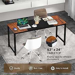 Tangkula 63” x 24” Conference Table, Meeting Table with Metal Frame & Adjustable Foot Pads, Seminar Boardroom Table, Training Table for Office, Black & Rustic Brown
