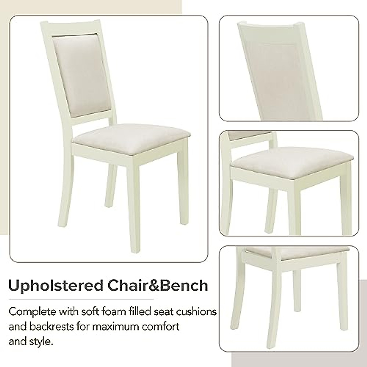 LUMISOL Rustic Solid Wood Dining Room Table Set for 6 Persons Farmhouse 6 Piece Kitchen Dining Table Set with 4 Chairs and 1 Bench Rectangular Dining Set for Living Room