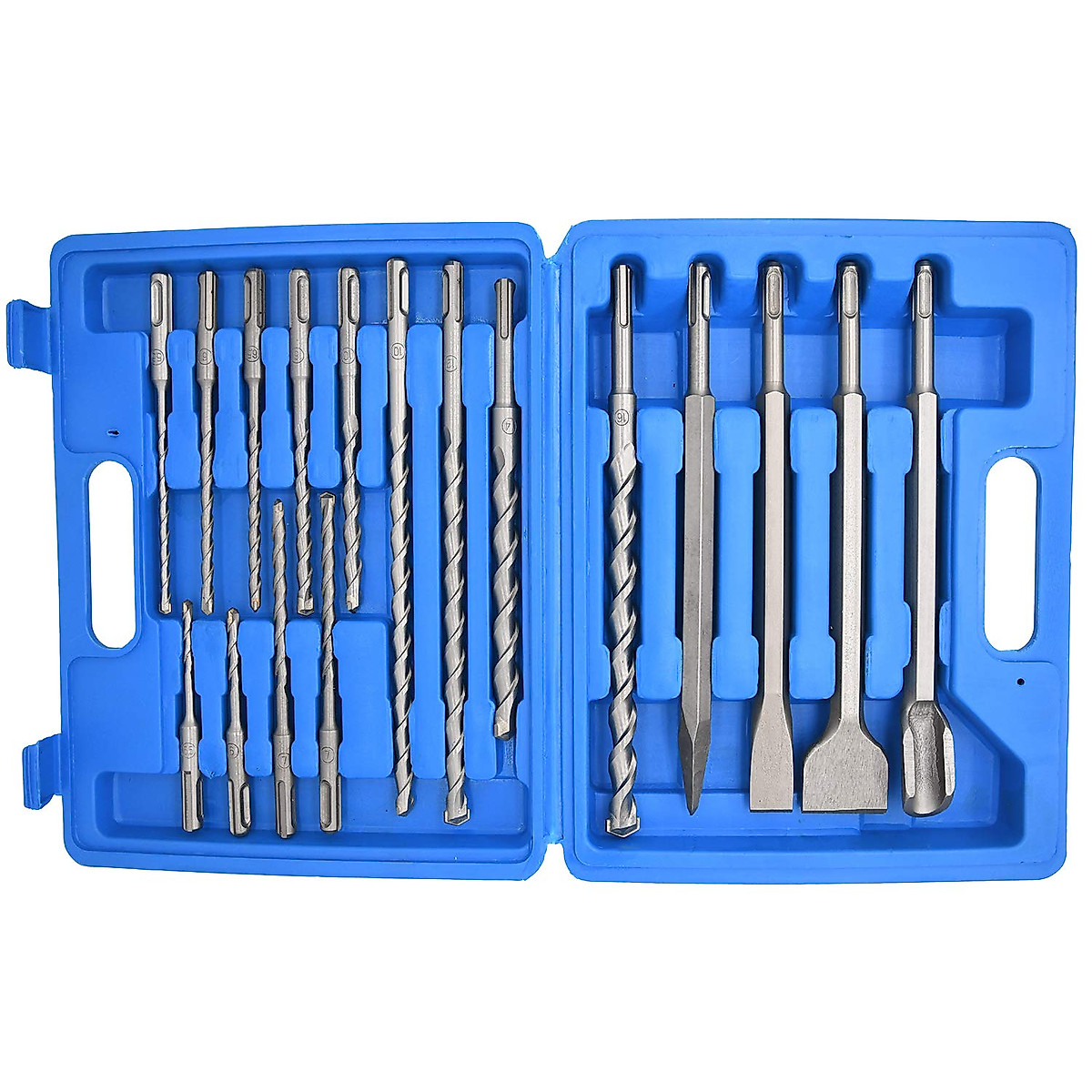 SDS-Plus Rotary Hammer Drill Bits Set,Chisels- SDS Plus Concrete Masonry Hole Tool,4pcs Chisel and 13pcs SDS Plus Rotary Hammer Drill Bit for Drilling Concrete, Masonry, Bricks and Stone(17 PCS)