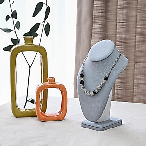 MOOCA 2 Pcs Linen Covered Wood Necklace Display Busts - Elegant Jewelry Chain Mannequins for Necklaces - 6 3/8 W x 4 1/4 D x 10 H in, Dim Grey