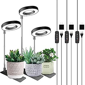 Aokrean Plant Grow Light, 48 LEDs Full Spectrum Grow Light for Indoor Plants, Height Adjustable Small Halo Light with Base, 3 Optional Spectrums, Auto Timer 3/9/12Hrs, 10 Brightness, 3 Pack