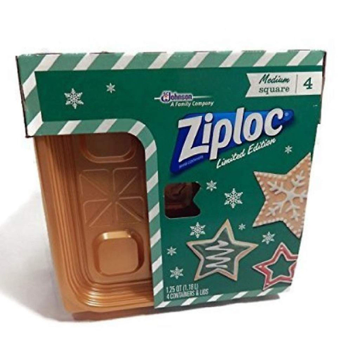 Ziploc Limited Edition Holiday Containers & Lids, Gold, 4 Square Containers & Lids