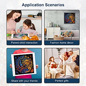 Stalente Diamond Painting Kits for Adults, 5D Special Shape Diamond Art Kits for Beginners, Crystal Rhinestones Diamond Painting for Home Wall Decoration Gift 12×12inch, Sun and Moon