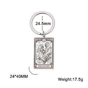 TEAMER Skeleton Tarot Cards Keychains Stainless Steel Amulet Marigold Tarot Card Major Arcana Keyring for Keys Cars Bags (Steel Color-THE LOVERS)