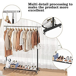 Buzowruil Clothing Rack Clothes Rack Standard Rod Simple Rolling Metal Garment Rack Organizer Freestanding Hanger with Wheels,Black with Silver