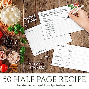 Recipe Binder Ultimate Set 8.5 x 9.5 (12 Category Divider Tabs, 25 Full Pages & 50 Cards with Protective Plastic Sleeves, Gift Box, Labels)