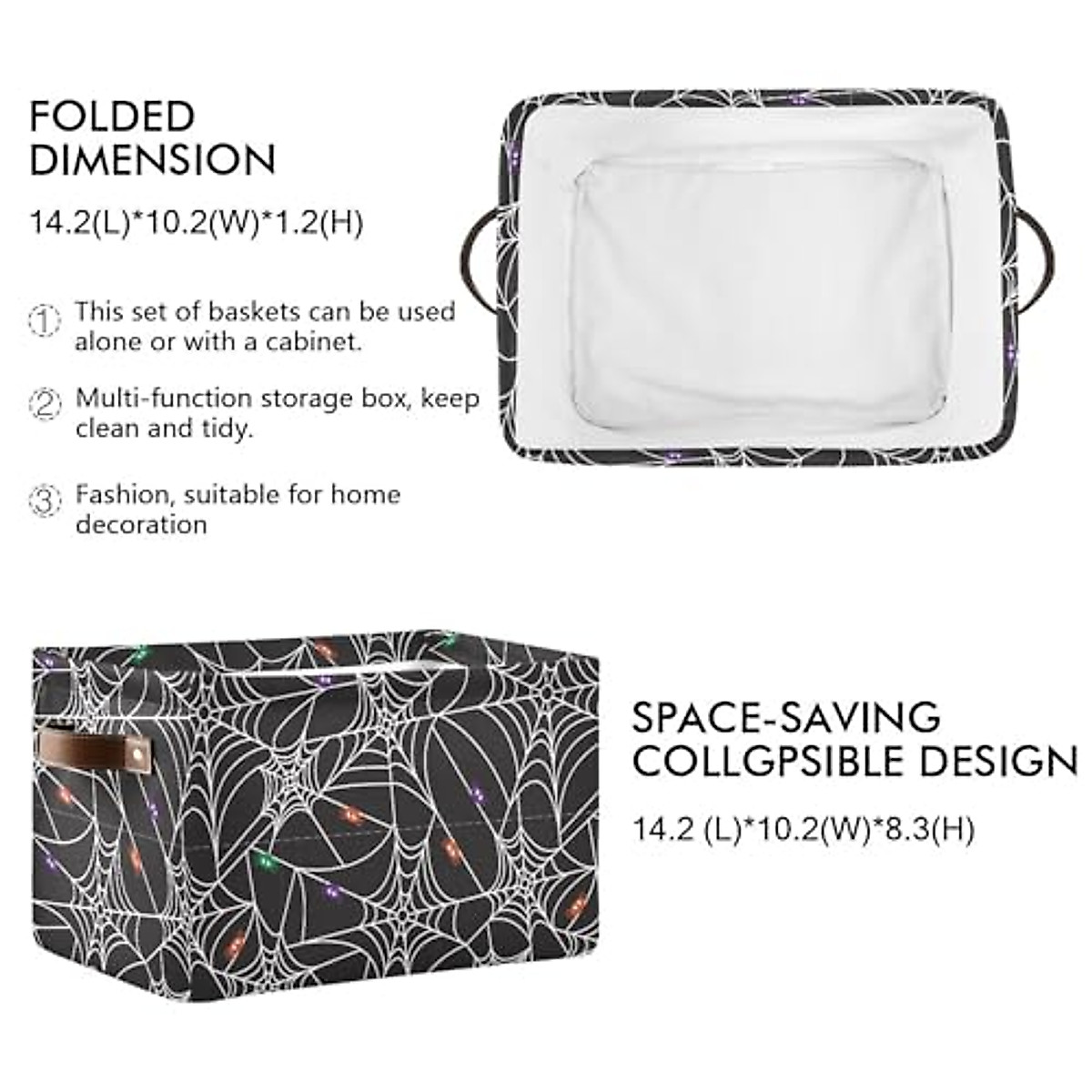Halloween Spiders Web Storage Basket Bins Decorative Toy Organizer Bins Laundry Hamper Baskets with Handles for Bedroom Office Clothes Pet Nursery Living Room,1 pcs