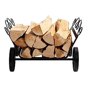 DOEWORKS Fireplace Log Rack Decorative Wheels Fire Wood Carriers Heavy Duty Firewood Holder Stand for Indoor/Outdoor Fire Place