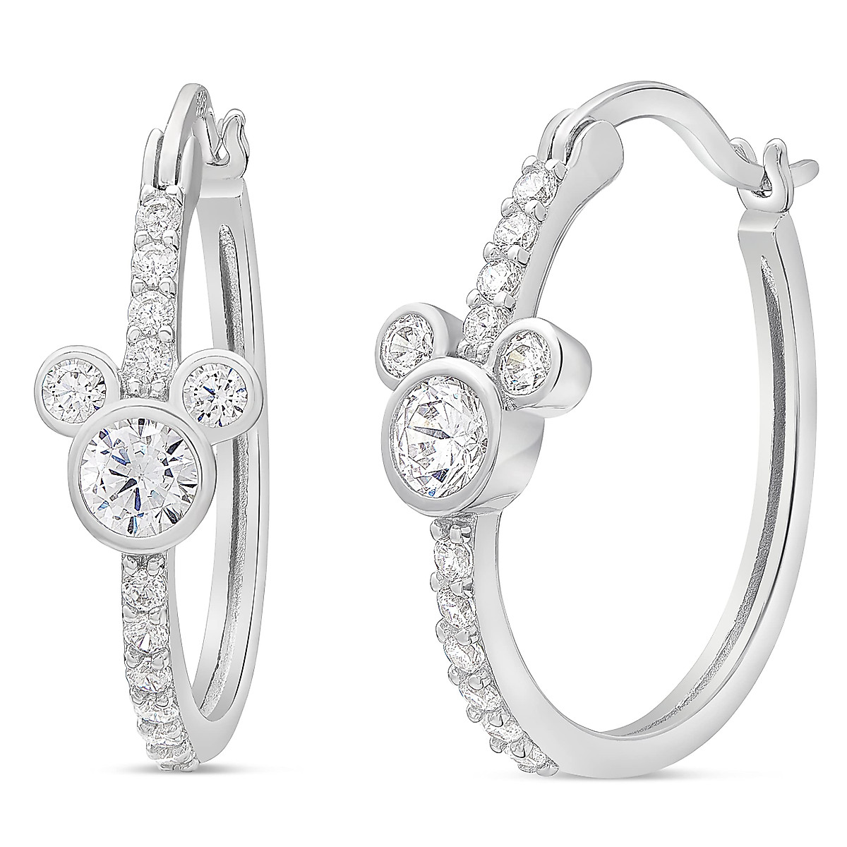 Disney Jewelry for Women Mickey Mouse Sterling Silver Cubic Zirconia Hoop Earrings, April Birthstone