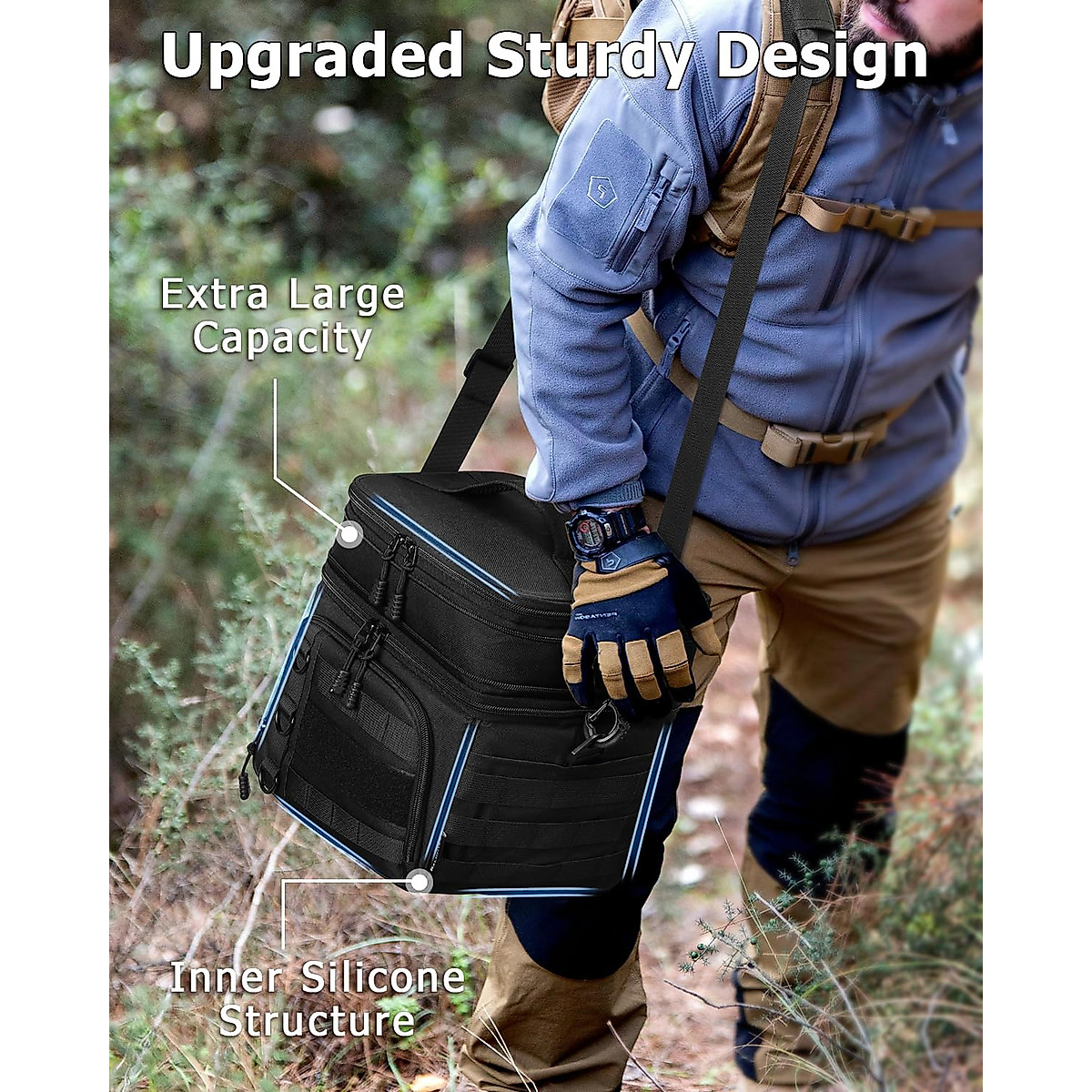 RalChyez Tactical Lunch Box for Men, Large Insulated Lunch Bag Expandable Double Deck Cooler Leakproof Waterproof Lunch Pail for Adult Women Work Office Shifts Picnic Travel Black