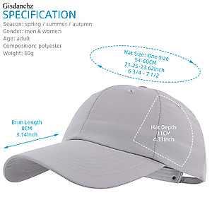 Gisdanchz Caps for Men Outdoor Sport Hat Hiking Fishing Cycling Cap Mens Golf Hats for Women Quikc Dry Womens Baseball Caps Mesh Running Hat Workout Mesh Baseball Cap Grey