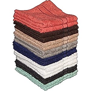 Petal Cliff Set of 12-100% Ring Spun Cotton Terry Wash Cloths. Designed to exfoliate Your Hands, Body or face – Extra Soft and Absorbent - Size 12" X 12", Machine Washable. (Multi)